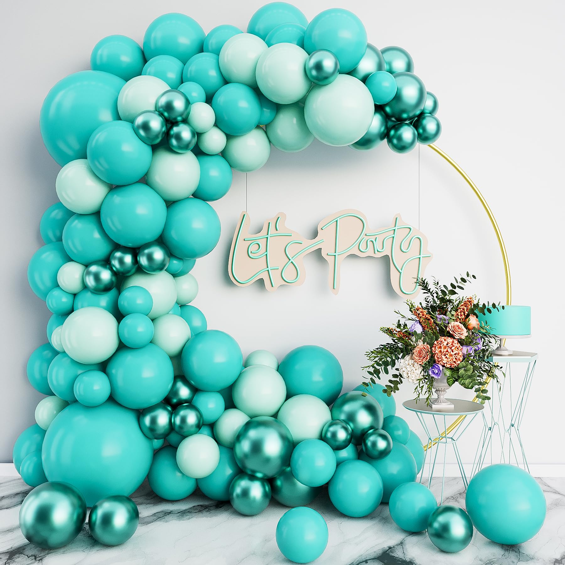 Teal Balloon Arch Garland Kit-Macaron Teal Balloon Latex Metallic Green Balloon 132Pcs for Baby Shower,Gender Reveal,Kids Birthday,Wedding,Graduation,New Years Decoration.
