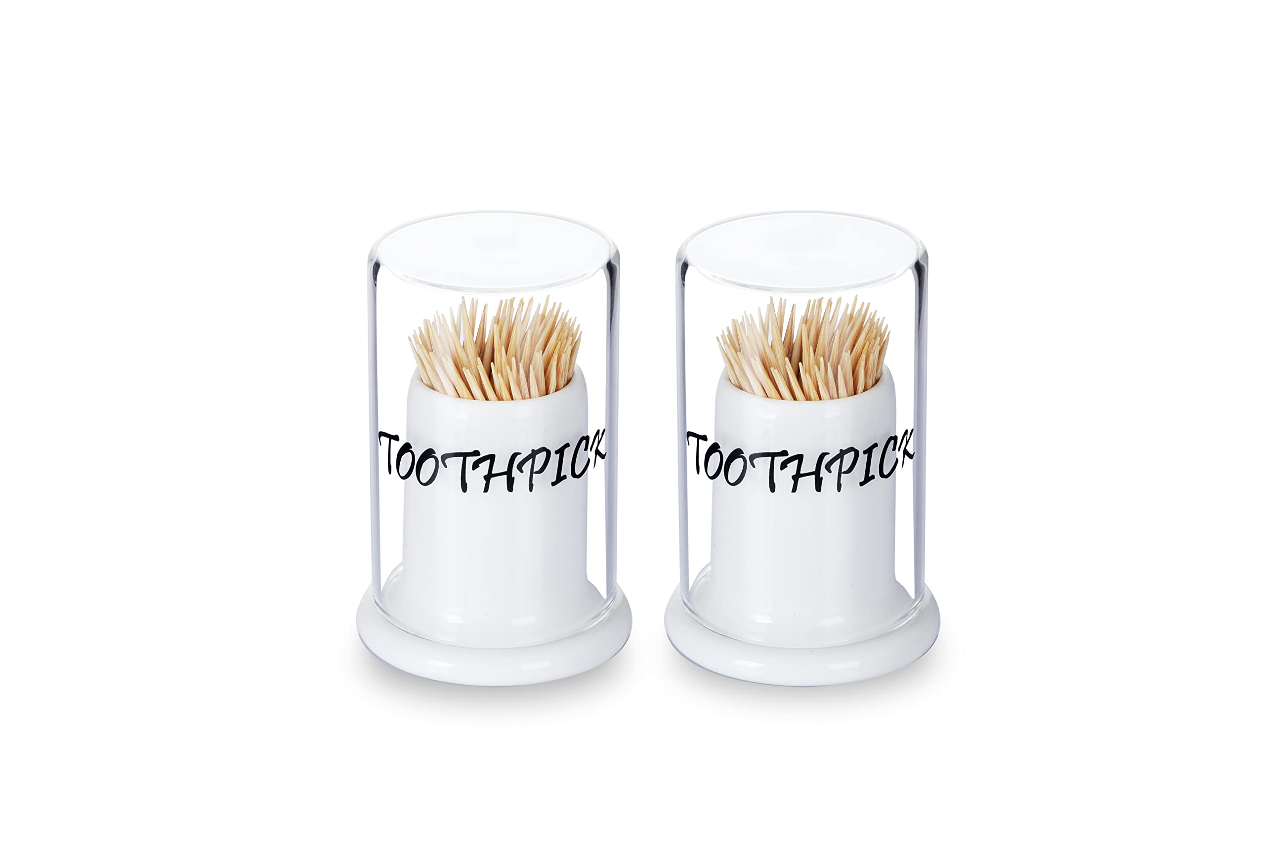 LEETOYI Porcelain Toothpick Holder Dispenser with Glass Lid Set of 2