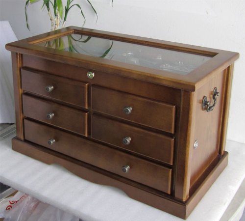 Knife Collector Solid Wood Display Case Cabinet Tool Storage Cabinet with Glass Top Cover Lockable Walnut Finish