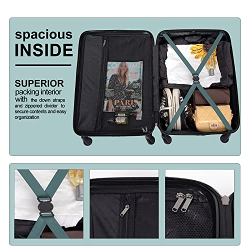 Travelhouse Hard Shell Luggage Set: Lightweight Carry-On with Silent Airplane Spinner Wheels, TSA Lock and Cool Rolling Design - Ideal for Business Trips and Back to School (Green)
