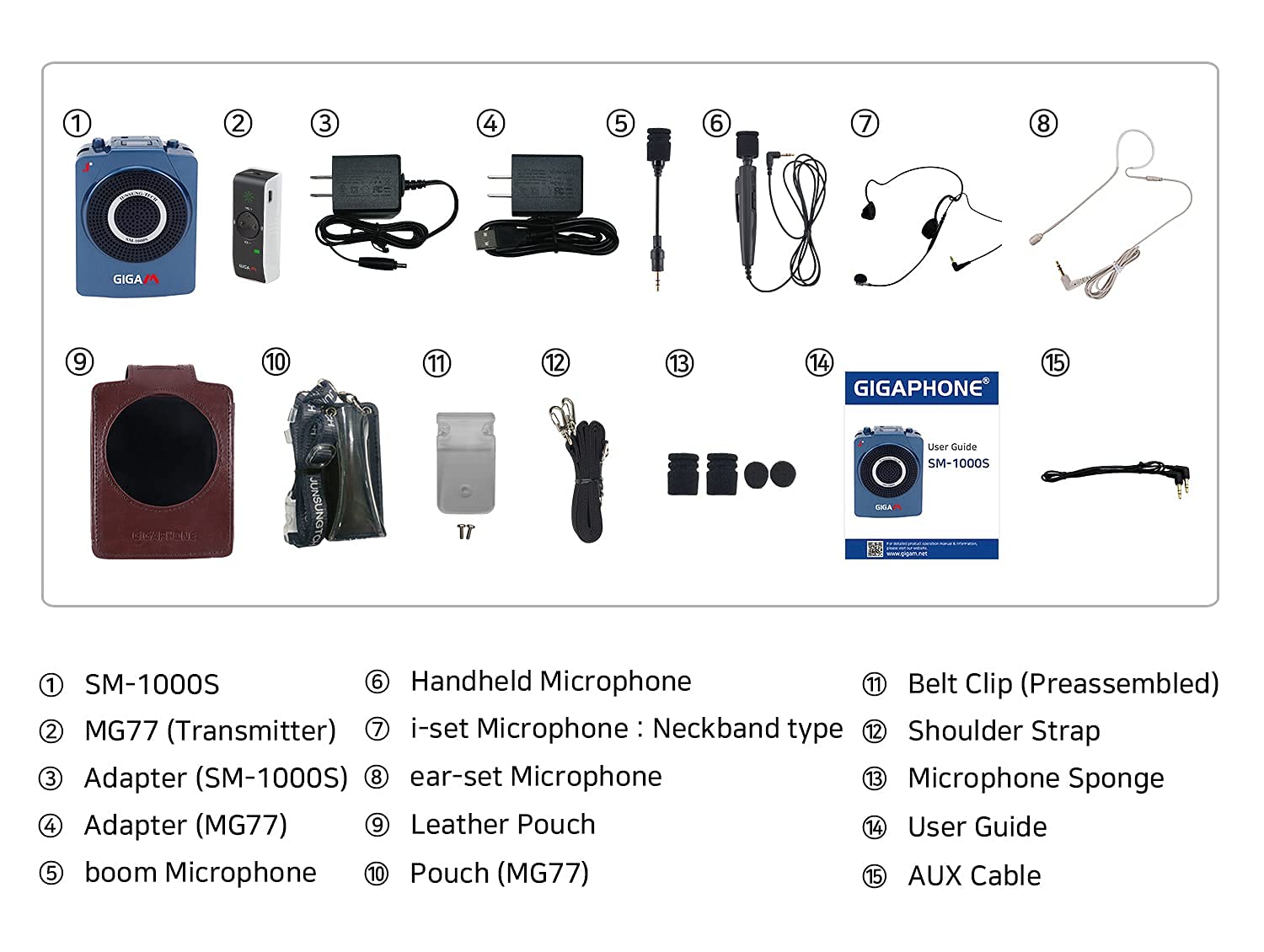 GIGAPHONE SM1000S 40W 2.4GHz Wireless Portable Voice Amplifier with a Wireless Transmitter, 4Types of Microphones, Pouch, Shoulder Strap and 3.5mm AUX Cable