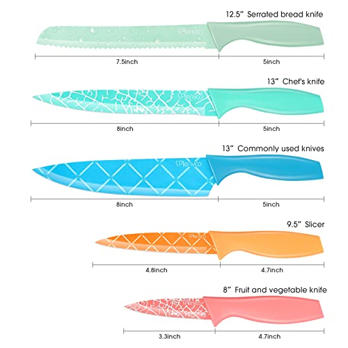 Knife Set, Kitchen Knife Set with Blade Guards, 5 Piece Colorful Knife Set, Stainless Steel Knives Set for Kitchen with Chef Knife, Santoku Knife, Slice Knife, Utility Knife, Paring Knife