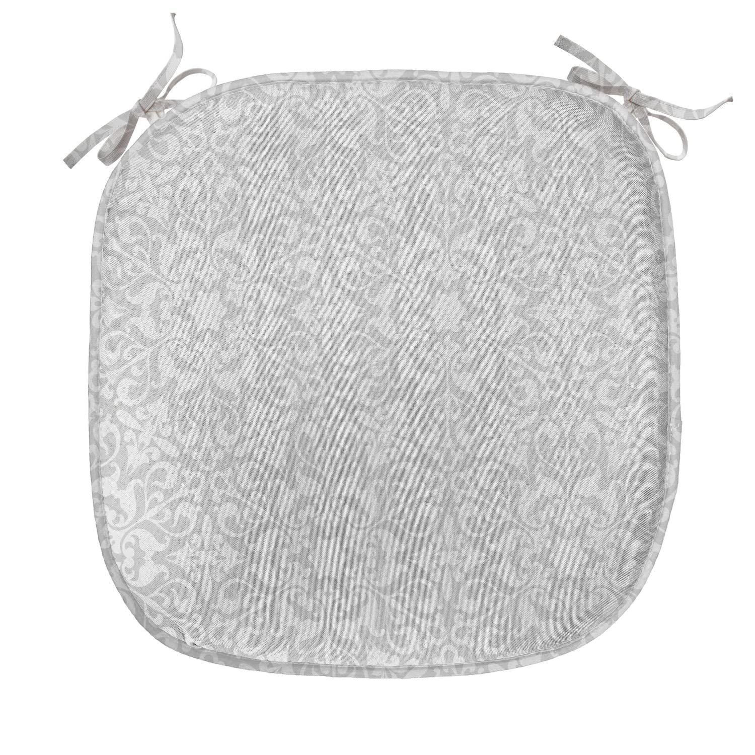 Lunarable Orient Chair Seating Cushion Set of 4, Eastern Floral Curlicues with Venetian Art Elements Foliage Leaf Damask Old Fashioned, Anti-Slip Seat Padding for Kitchen & Patio, 16"x16", Beige