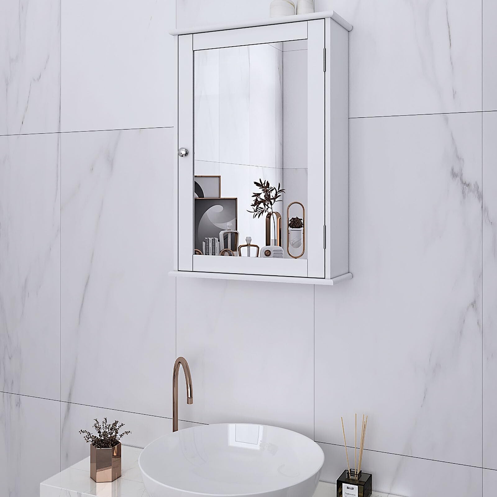 Wall-Mounted Bathroom Cabinet - Modern Storage Organizer with Mirrored Door for Laundry and Kitchen