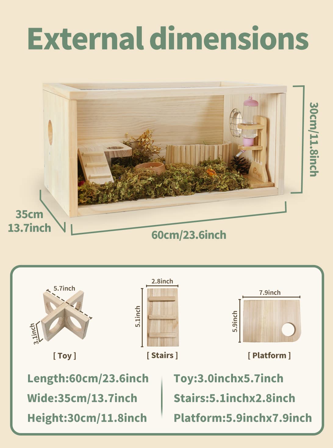 Rubor Wooden Hamster Cage Mice and Rat Habitat Small Animal Habitat for Rabbits, Guinea Pigs, Chinchillas with Openable Top and Large Acrylic Sheets