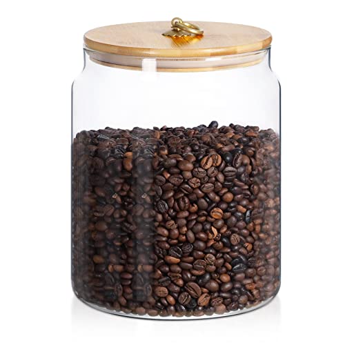 Totexil Large Glass Jars, 1 Gallon Thicken Glass Food Storage Jars with Bamboo Lids, Airtight Glass Canisters with Mental Handle, Kitchen Storage Containers for Coffee Beans, Cookie, Flour, Rice, Nuts