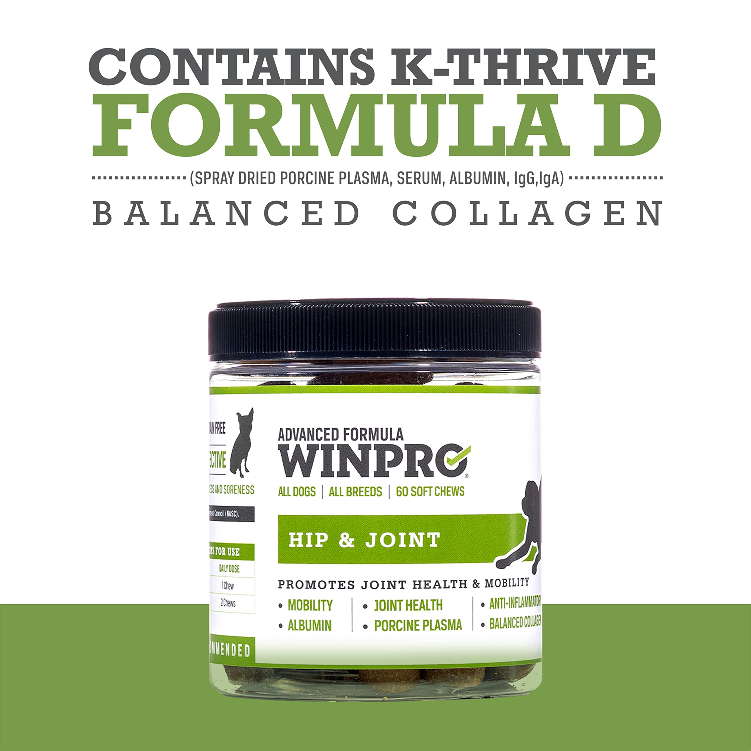 WINPRO | Dog Hip and Joint Supplement, Plasma-Powered Chews for Joint Support in Dogs of All Breeds and Sizes, Fast Acting with Collagen, 60 Count, Made in USA