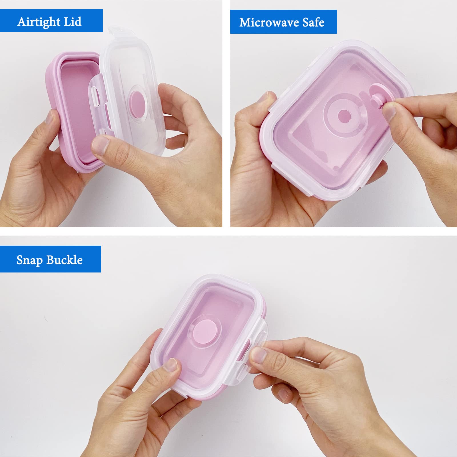 Lunbengo 4Pack Collapsible Reusable Lunch Containers, 350ml-500ml-800ml-1200ml, Silicone Food Storage Containers with Lids, Food Grade, Space Saving, Leak-proof Camping Travel Food Containers