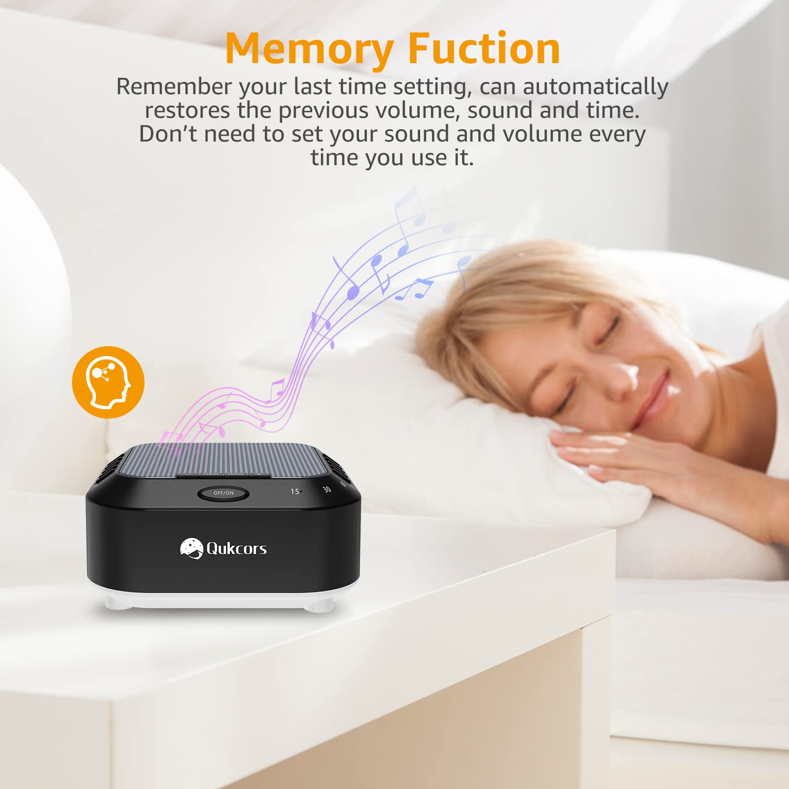 Qukcors White Noise Machine, Sleep Sound Machine with 28 Soothing Sounds, Sound Machine with Auto-Off Timer, Memory Function & Night Light for Sleeping, Sound Therapy for Baby, Kids and Adults