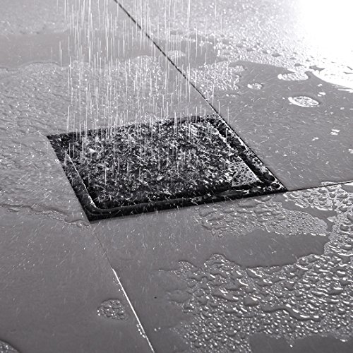 Orhemus 304 Stainless Steel Square Shower Floor Drain with Tile Insert Grate Removable Cover 6 inch Long, Matte Black Plated Finished