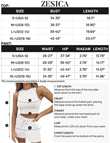 ZESICA Women's Waffle Knit Sleeveless Crop Top and Shorts Pullover Nightwear Lounge Pajama Set with Pockets,CropWhite,Small
