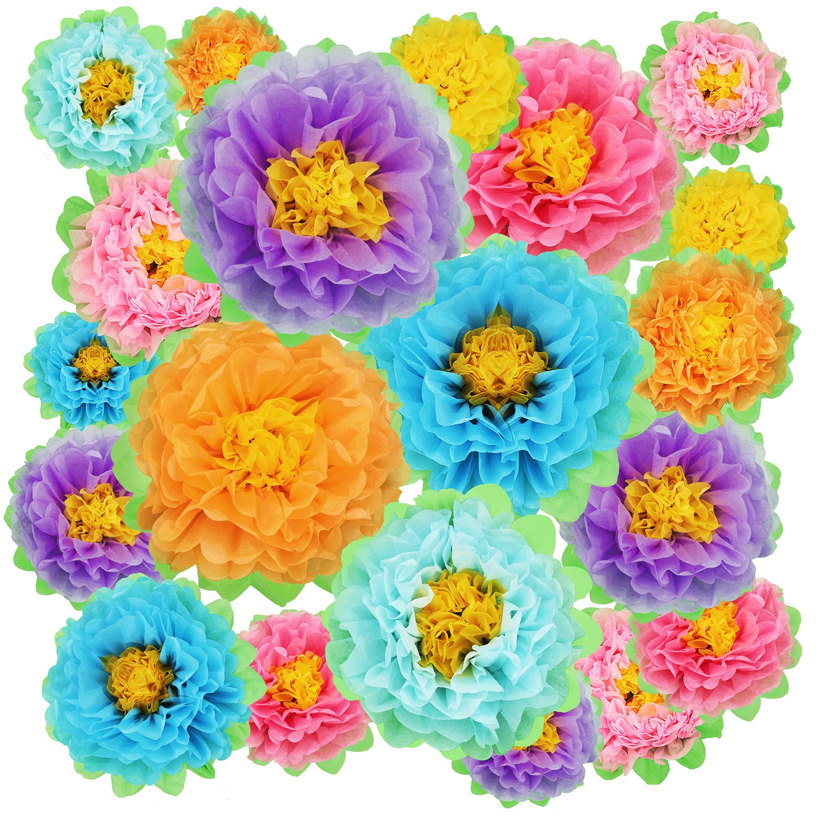 WILLBOND 18 Pcs Large Mexican Paper Flowers Hispanic Heritage Month Colorful Fiesta Tissue Paper Flowers Pom Flower Backdrop for Floral Party Classroom Hispanic Heritage Month Craft(Rich Colors)