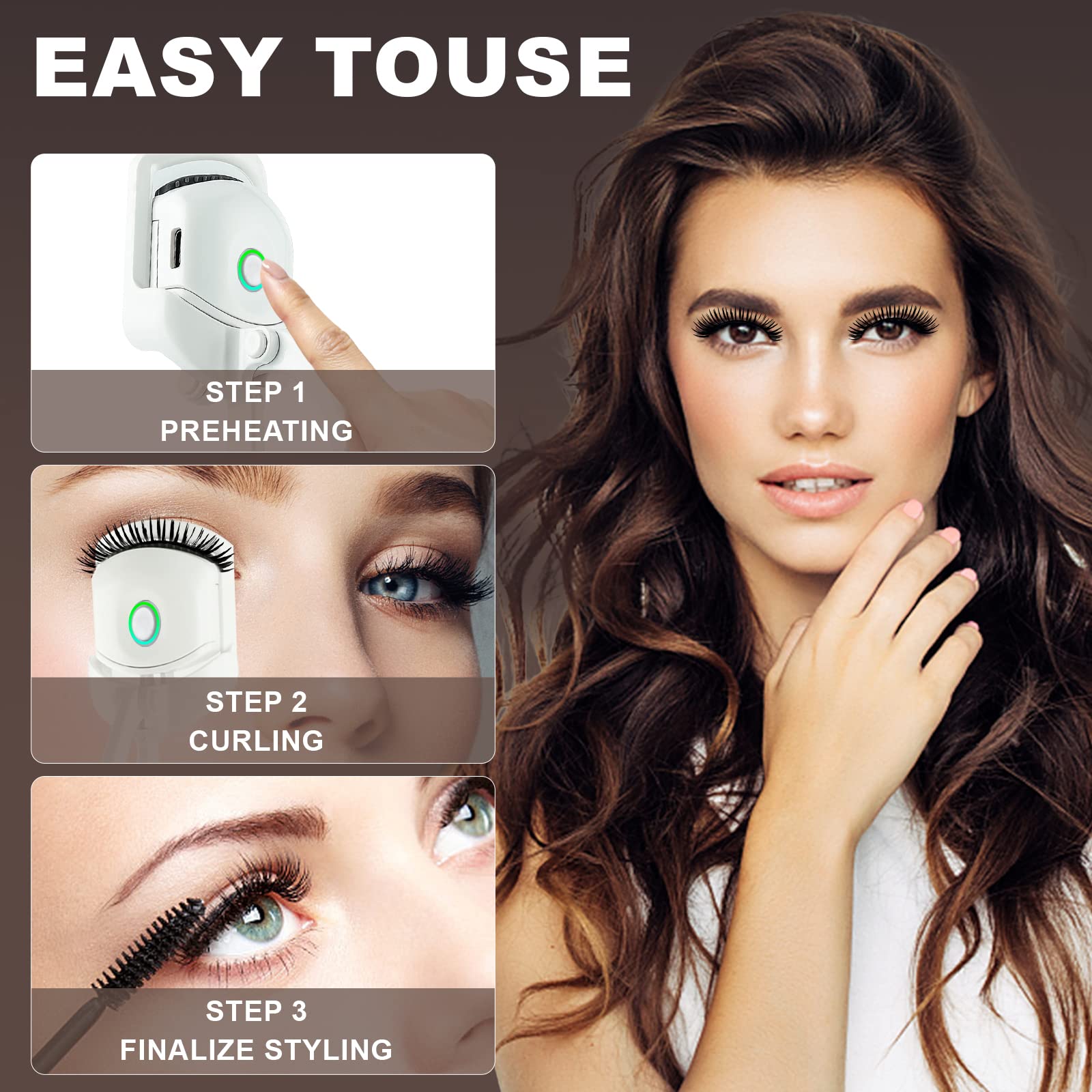 Sixia Heated Eyelash curlers, A Rechargeable Electric Eyelash Curlers, with Fast Preheating Eyelash Curlers Heating Function, Two Levels of Temperature Adjustment, for Thick and Sparse Eyelashes