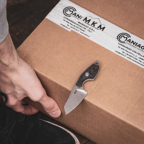 MKM Maniago Knife Makers MIKRO 2 Sheepsfoot Fixed Blade Neck Knife and EDC Tool - M390 Super Steel, Full Tang, Designed by Jesper Voxnaes, Made in Italy (Carbon Fiber)