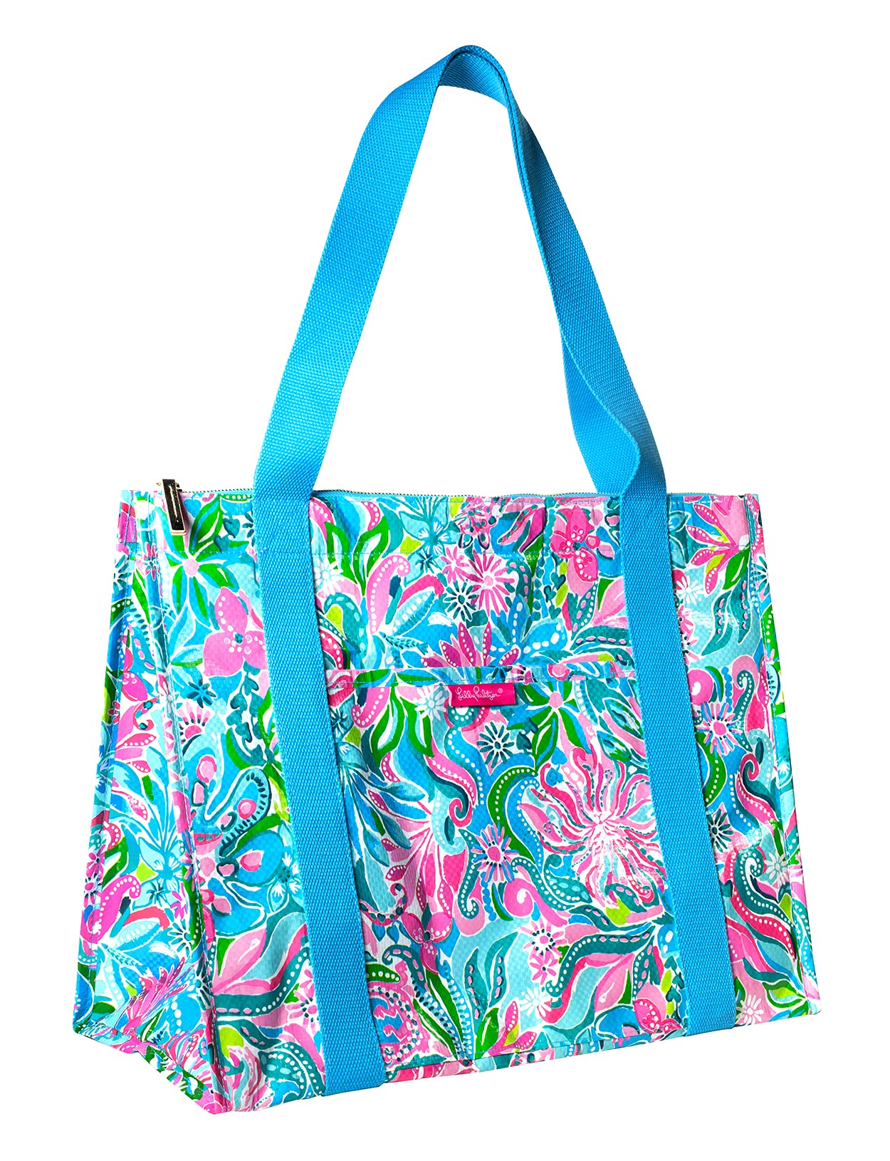 Lilly Pulitzer Insulated Market Shopper Bag Large Capacity, Oversize Reusable Grocery Tote with Thermal Insulated Interior, Golden Hour