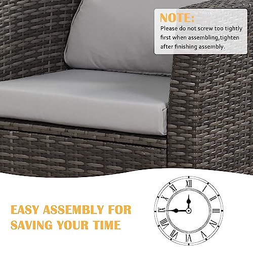 Solaste 4 Piece Patio Furniture Set, Outdoor Conversation Set, Wicker Rattan Sectional Sofa with Tempered Glass Coffee Table, Cushions for Balcony, Backyard, Front Porch, Garden, Grey