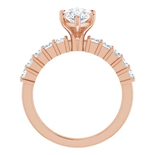 Moissanite Gems 2 CT Marquise Moissanite Engagement Ring Colorless VVS1 10K 14K 18K Rose Gold & 925 Sterling Diamond Accent Ring Anniversary Bridal Ring Set Valentine Gift for Her