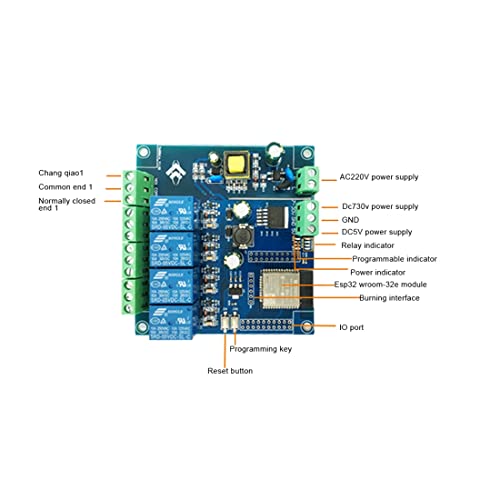 QONIA AC 220V/DC 5-30V Power Supply ESP32 WiFi Bluetooth Four-Way Relay Module ESP32-WROOM Development Board 1/O Port