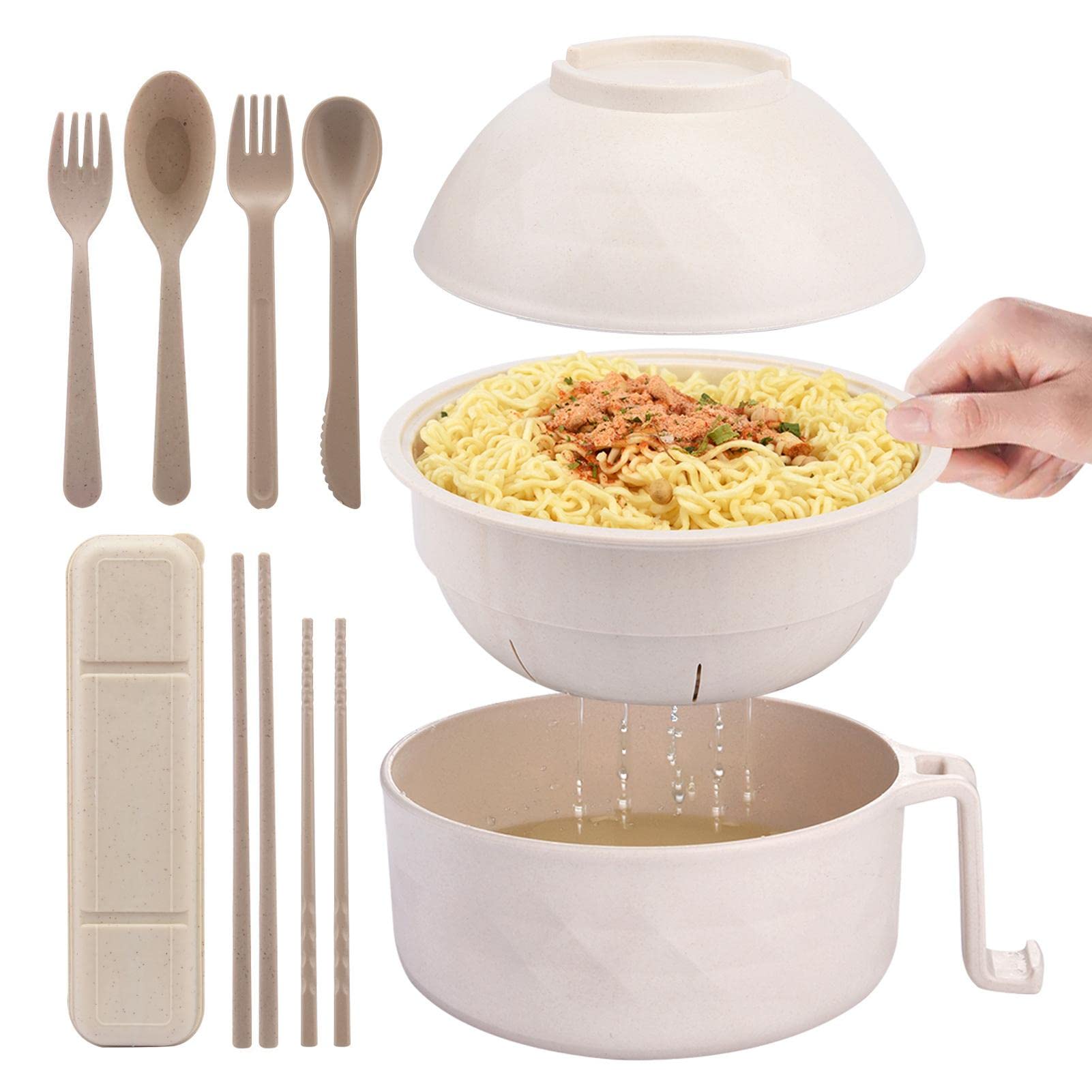 Microwave Ramen Cooker,Ramen Bowl Set,Instant Noodles Bowl with Chopsticks and Spoon,Rapid and Quick Ramen Cooker with Handles
