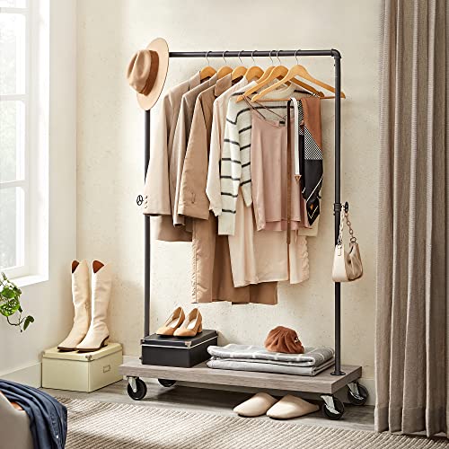 VASAGLE Clothes Rack, Heavy-Duty Clothing Rack, Industrial Pipe Style Rolling Garment Rack with Shelf, for Bedroom, Laundry Room, Retail Store, Greige and Black UHSR065B02