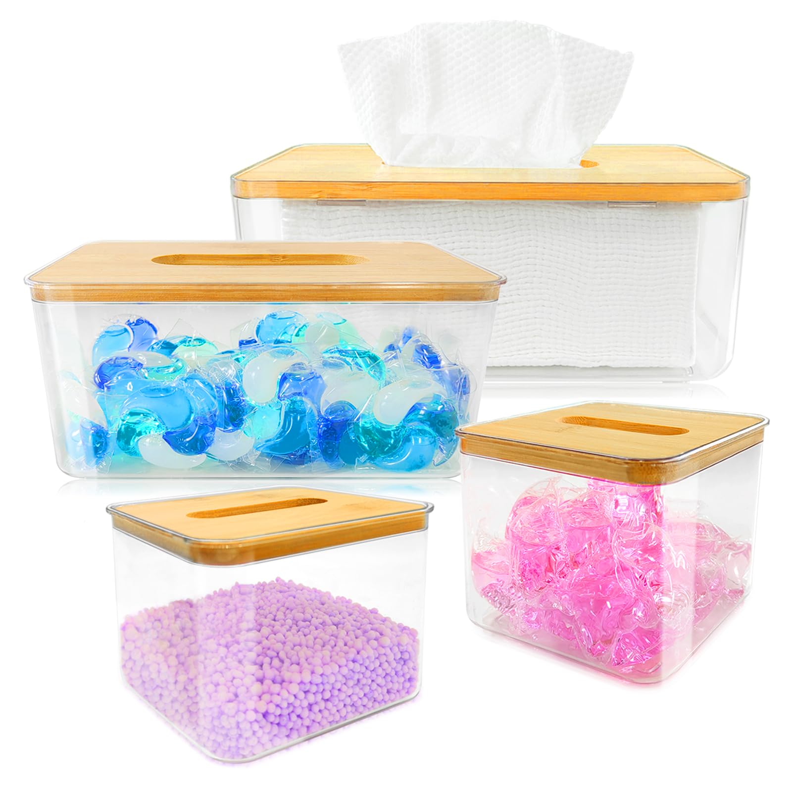 QPPKII 4 Pack Laundry Powder Container with Lid and Scoop, Plastics Clear Dryer Sheet Detergent Containers, Detergent and Laundry Pods Container Organization and Storage