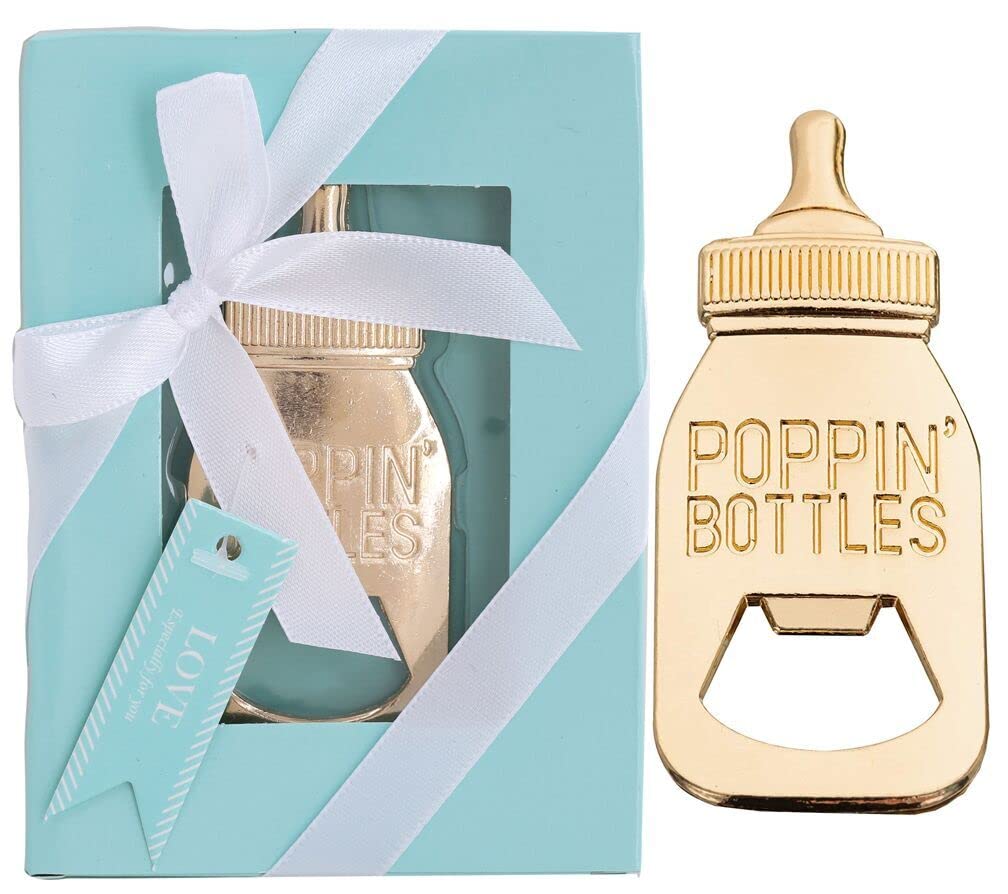 PARTYGOGO 24pcs POPPIN BOTTLES Shape Bottle Opener for Baby Shower Favors Bridal Shower Birthday Party Decoration Wedding Favors for Guests with Gift Box (Blue POPPIN BOTTLES, 24)