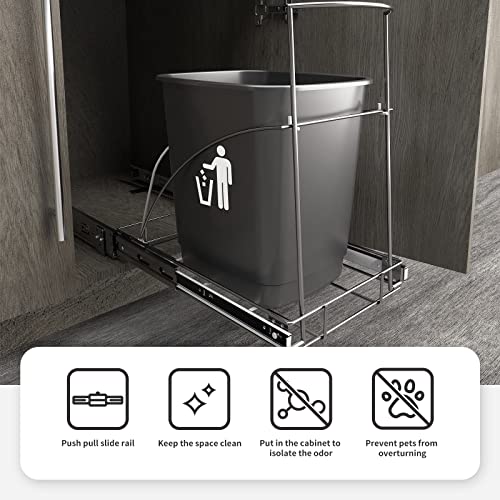 Tanamu Pull Out Trash Can Under Cabinet, 10 Gallon Pull-Out Under Mount Kitchen Waste Container Trash Cans, under sink trash can, Ball-Bearing Slider, Door Mounting Kit, Silver(Trash Can Not Included)