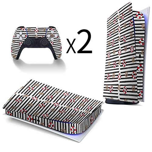 Nautical Stereeng Wheel Full Protective Skin Cover Design Wrap Decal Sticker Compatible with PS5 Digital Edition Console and Controller