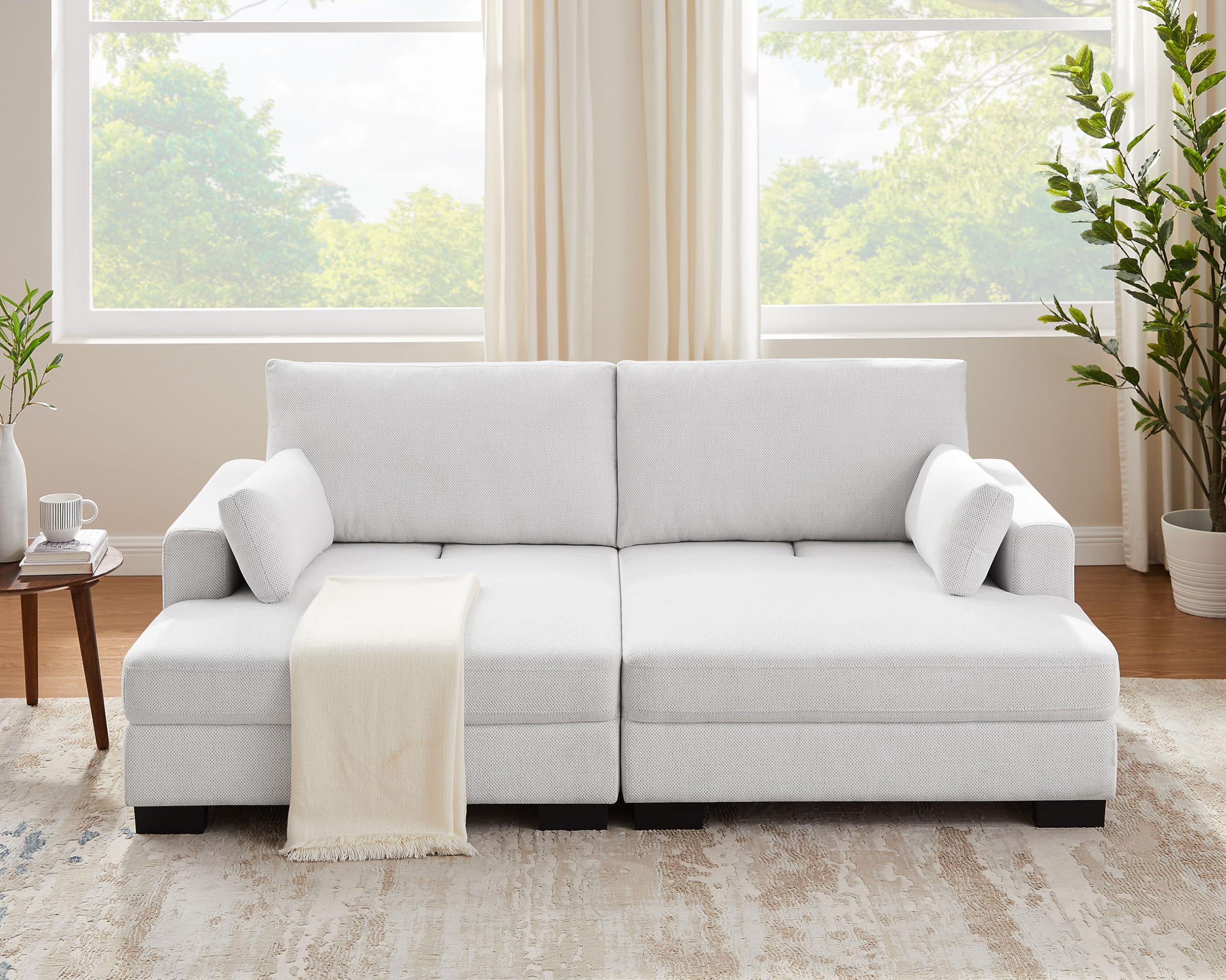 VANOMi Multifunctional Loveseat Sofa, Easily Converts from Sofa Couch to Sofa Bed, Comfortable Thick Seat Cushion, Suitable for Both Living Rooms and Apartments, Beige