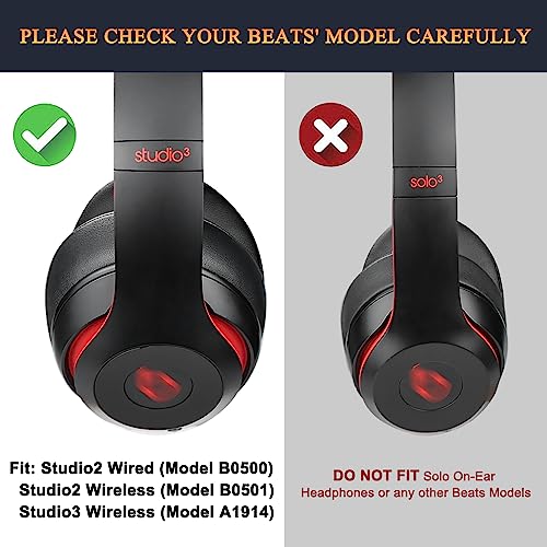 SoloWIT Cooling Gel Replacement Ear Pads Cushions for Beats Studio 2 & Studio 3 Wired & Wireless Headphones, Earpads with High-Density Noise Isolation Foam, Added Thickness - Black