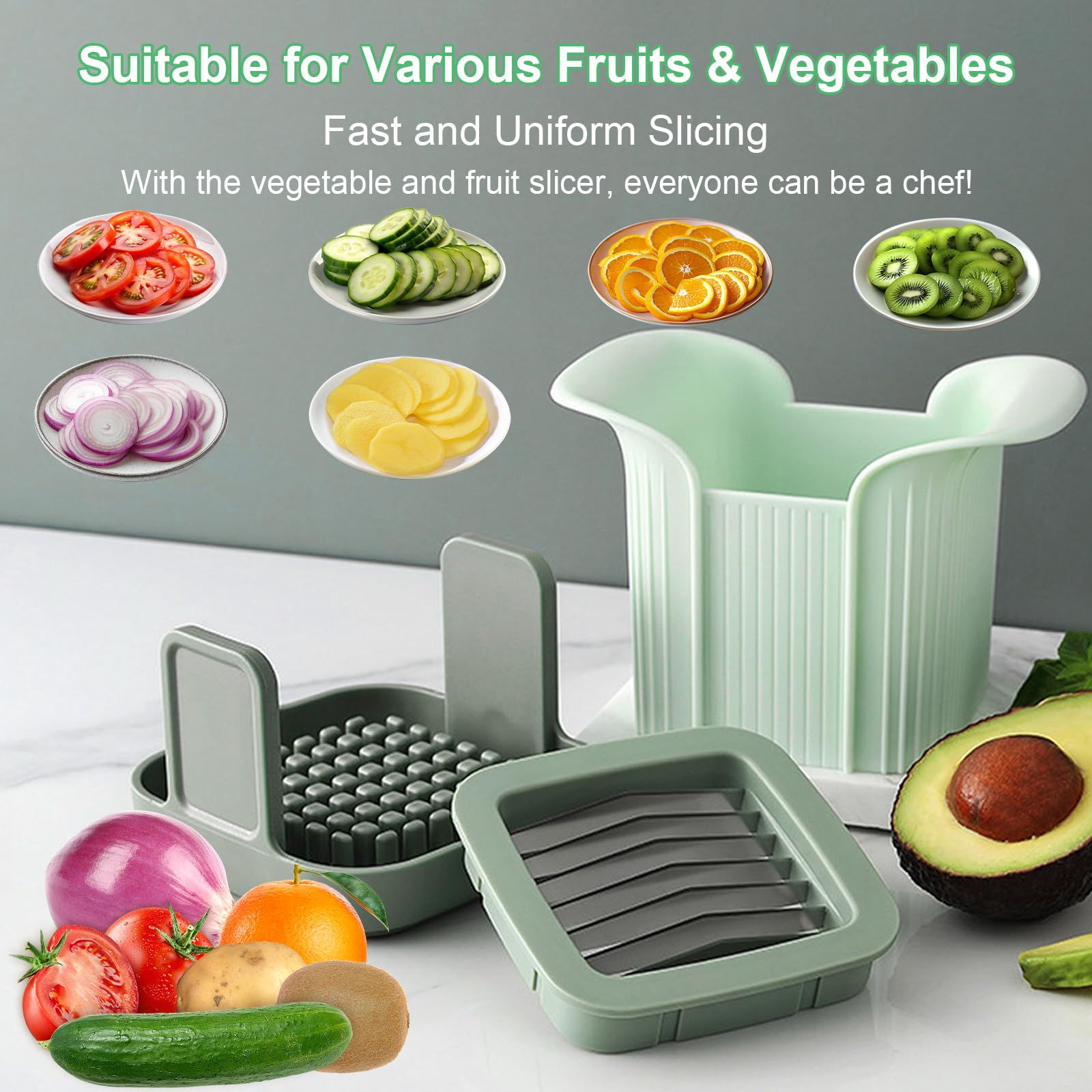 Tomato Slicer with Base, Fruit and Vegetable Slicer, Stainless Steel Kitchen Gadgets for Tomato, 7 Sharp Blades Sliced Small Multifunctional Tool for Potato, Onion, Grape