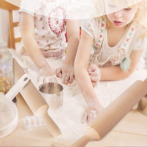 Meilexing Rolling Pin Beech Wood Wax Free, Professional Dough Roller for Baking Pasta Pizza Fondant Cookie Noodles Bread, 15x1.5 inch(With handle),the roller is 9 inch