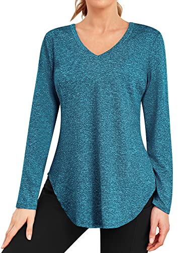 Moisture Wicking Shirts for Women Long Sleeve Workout Tops Yoga Running Flowy Tees Casual Cute X-Large