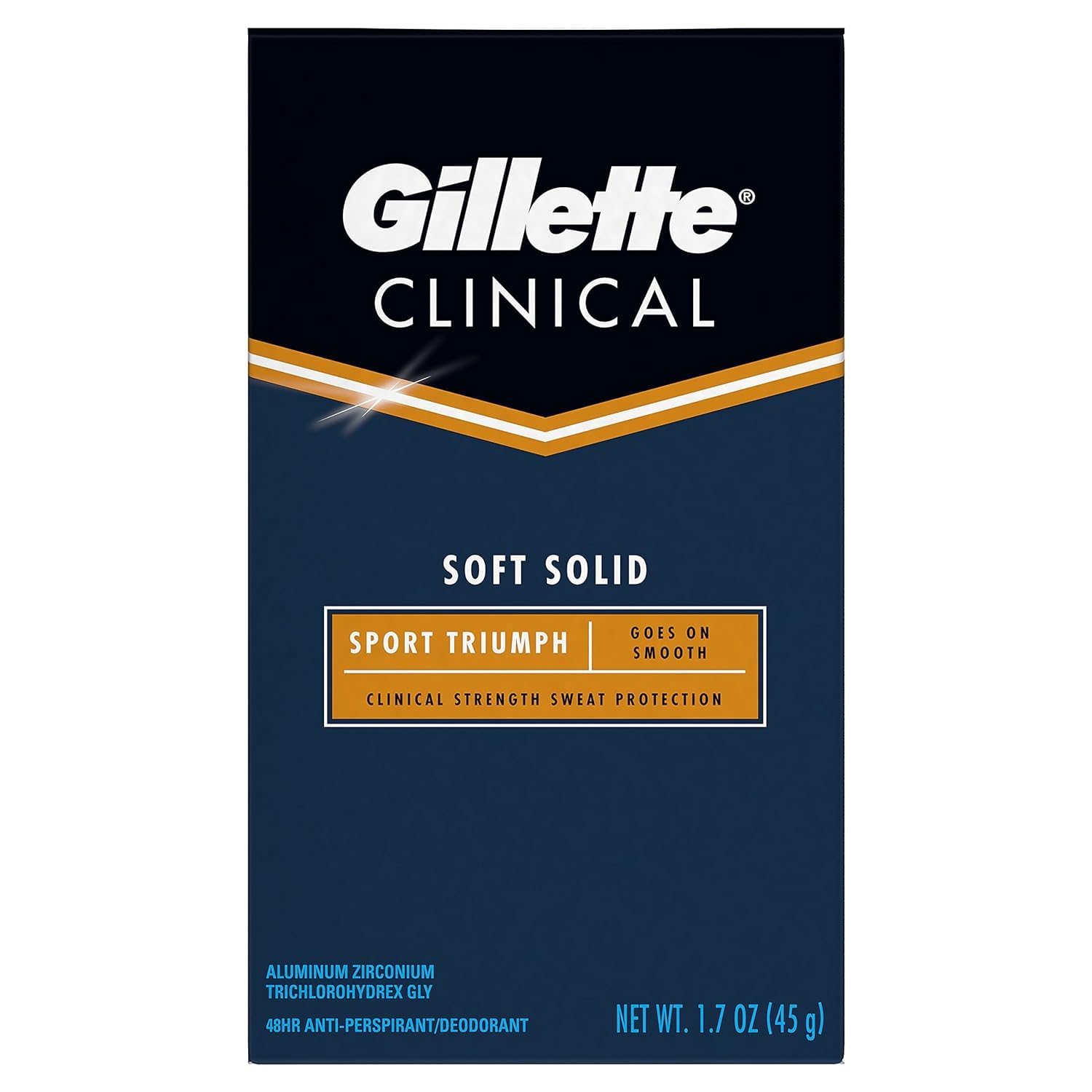 Gillette Clinical Strength Sport Triumph Odor Protection Soft Solid Antiperspirant/Deodorant 1.7 Ounce (Pack of 2)