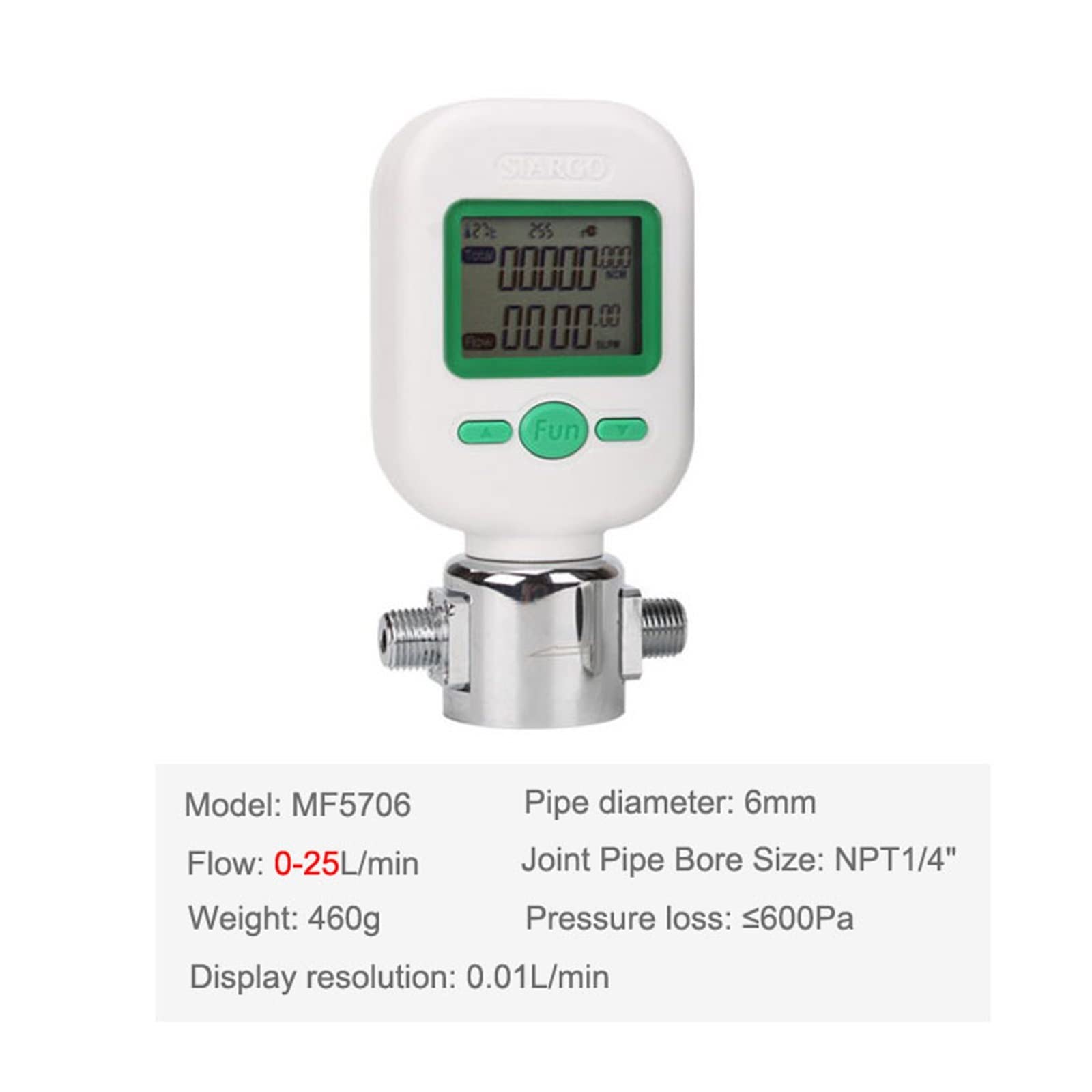 QYTEC Hose Timer Flow Meter Portable 0-25L/min MF5706 Digital Gas Mass Flow Meter Portable Gas Air Flow Rate Tester Digital Display Meter Water Timer