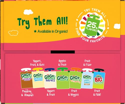 GoGo SqueeZ Fruit & VeggieZ Variety Pack, Pedal Peach and Boulder Berry, 3.2 oz (Pack of 20), Unsweetened Snacks for Kids, Gluten Free, Nut Free, Dairy Free, Recloseable Cap, BPA Free Pouches