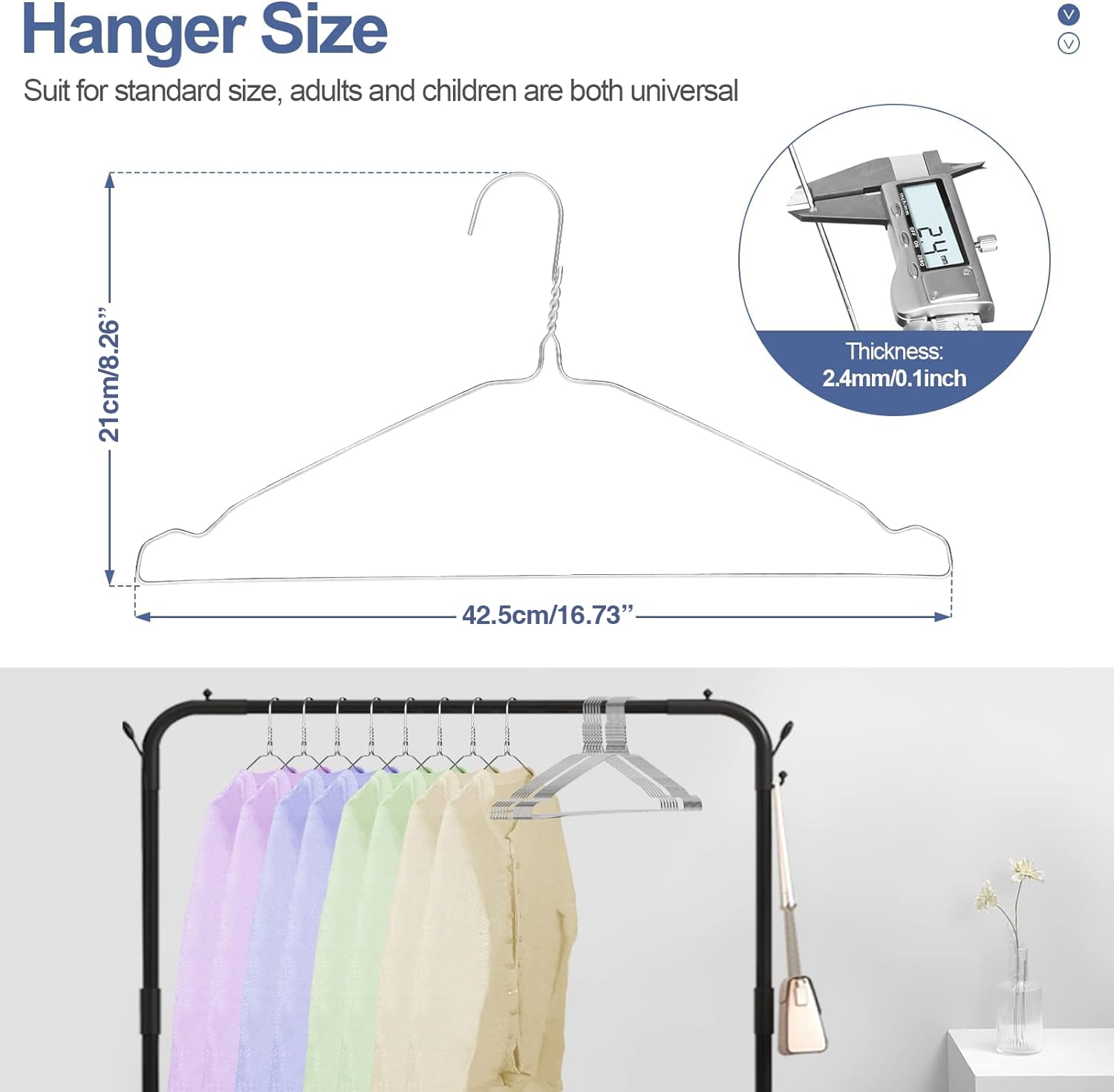 SPECILITE Wire Hangers 100 Pack, Metal Wire Clothes Hanger Bulk for Coats, Space Saving Metal Hangers 16.7 Inch Ultra Thin Non Slip with Groove, for Standard Size Suits, Shirts, Pants, Skirts-Silver