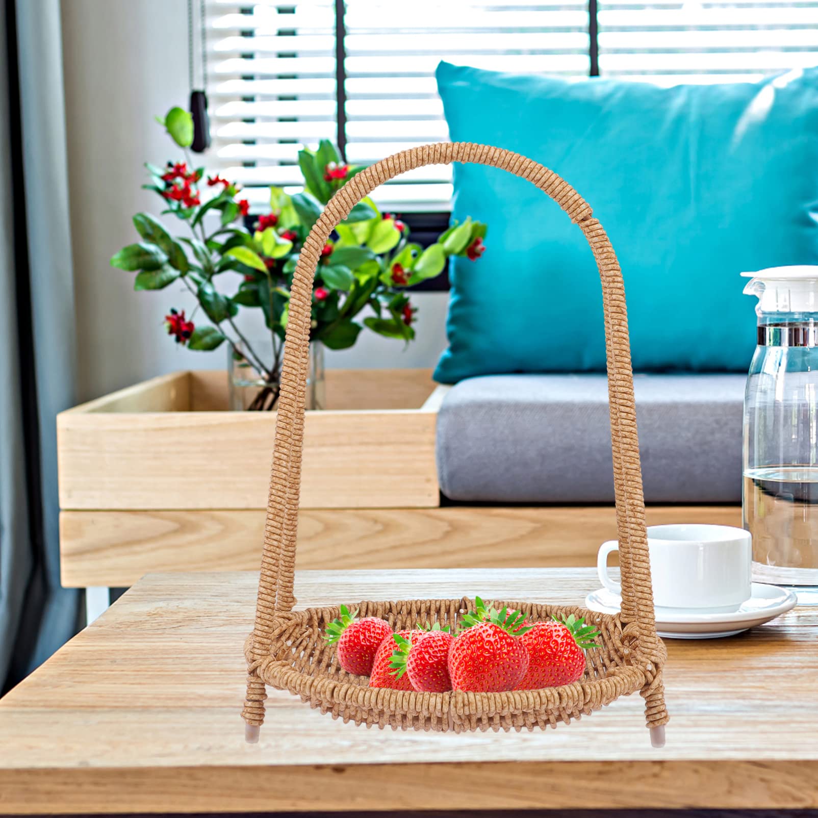 LIFKOME Fruit Tray Small Baskets for Organizing Rattan Storage Basket Vegetable Handwoven Basket Food Serving Woven Baskets Cake Display Plate Rattan Imitation Rattan Seaweed Bread Basket