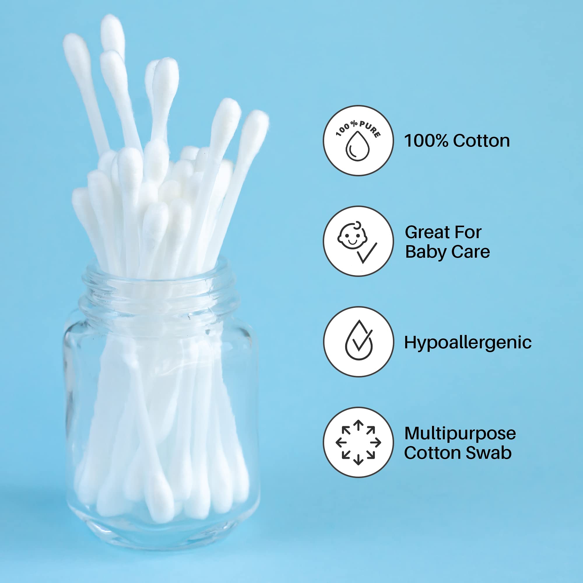 R-NEU 500 Cotton Swabs, Doubled Tipped, 100% Pure Cotton Qtips for Ears, Makeup, Cleaning, Home, Baby Care (500 Count)
