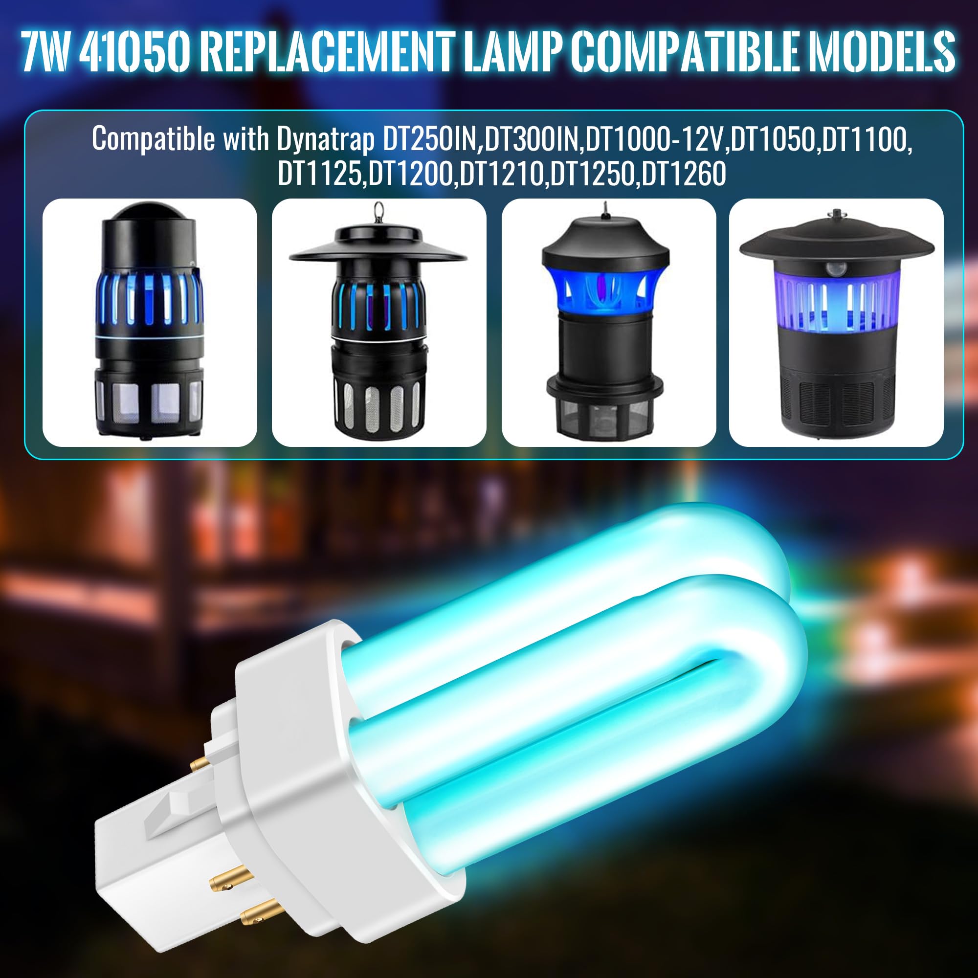 Qualirey 2 Pack 41050 7W Replacement Bulbs Compatible with Dynatrap DT1050 DT1100 DT1250, Bug Zapper Replacement Bulb Blue Mosquito UV Light 1/2 Acre Insect Trap Killer Lamp Bulb
