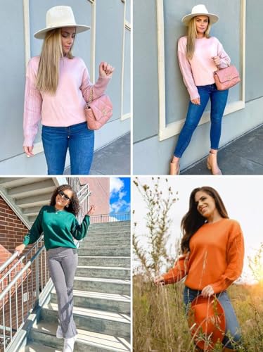 ZESICA Women's 2023 Fall Long Sleeve Crew Neck Solid Color Cable Knit Chunky Casual Oversized Pullover Sweater Tops,Camel,Large