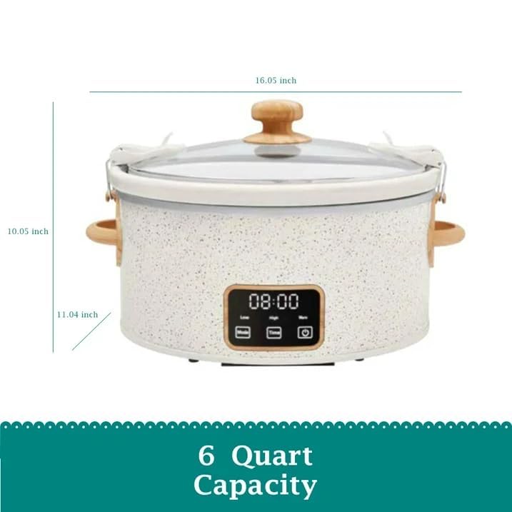 The Pioneers Womans Programmable 6 Qt Digital Slow Cooker with Locking Lid, Touchscreen Controls, Dishwasher Safe, Perfect for Potlucks, Family Meals, Spill-Free Transport (Teal Speckle)