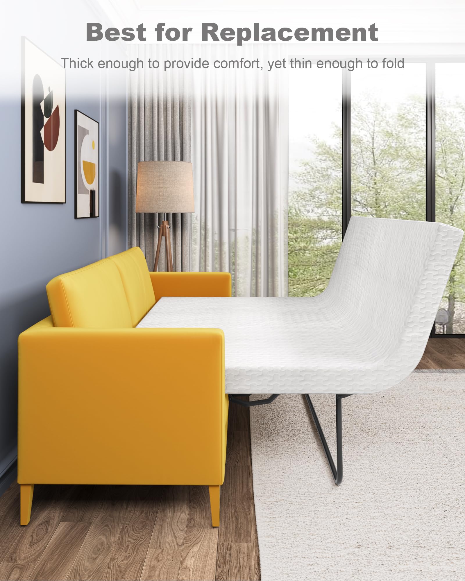 Slumbrae 4" [Queen] Sofa Bed Mattress Replacement, Memory Foam Sofa Mattress Topper with Ultra Soft Cover, CertiPUR-US Certified, White