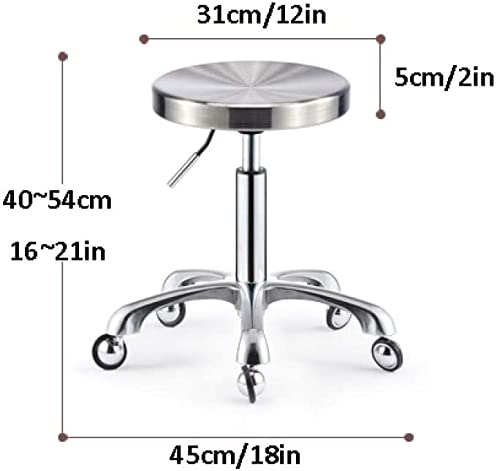 Swivel Bar Stool Eyelash Stool with Wheels,Hair Salon Stool with Silver Stainless Steel Seat,Adjustable Height 40-54 cm,Supported weight 160 Kg,Saddle Bar Stoolfor Salon Spa Massage Tattoo Hairdressin