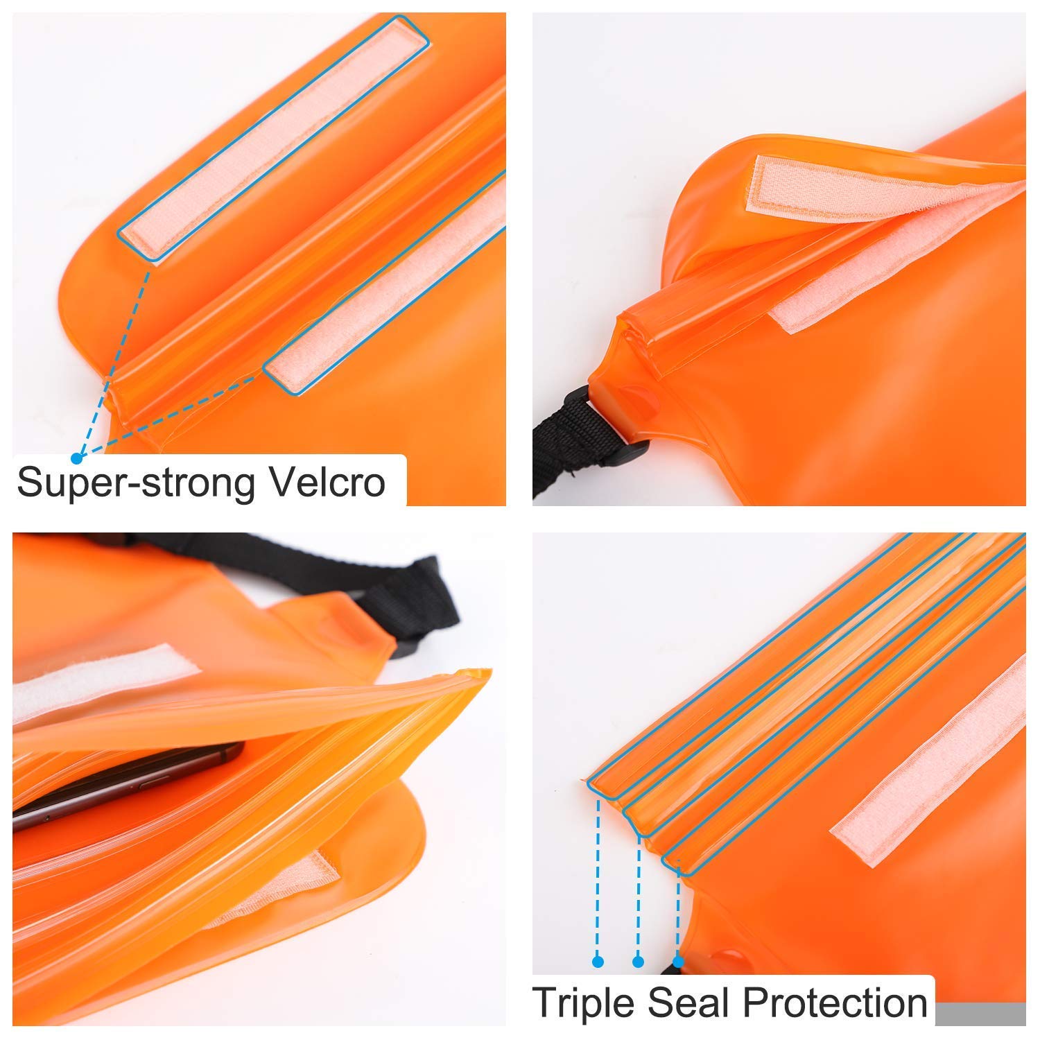 HEETA Waterproof Dry Bag for Women Men Transparent Black 5L Bundle with 2-Pack Waterproof Pouch with Waist Strap