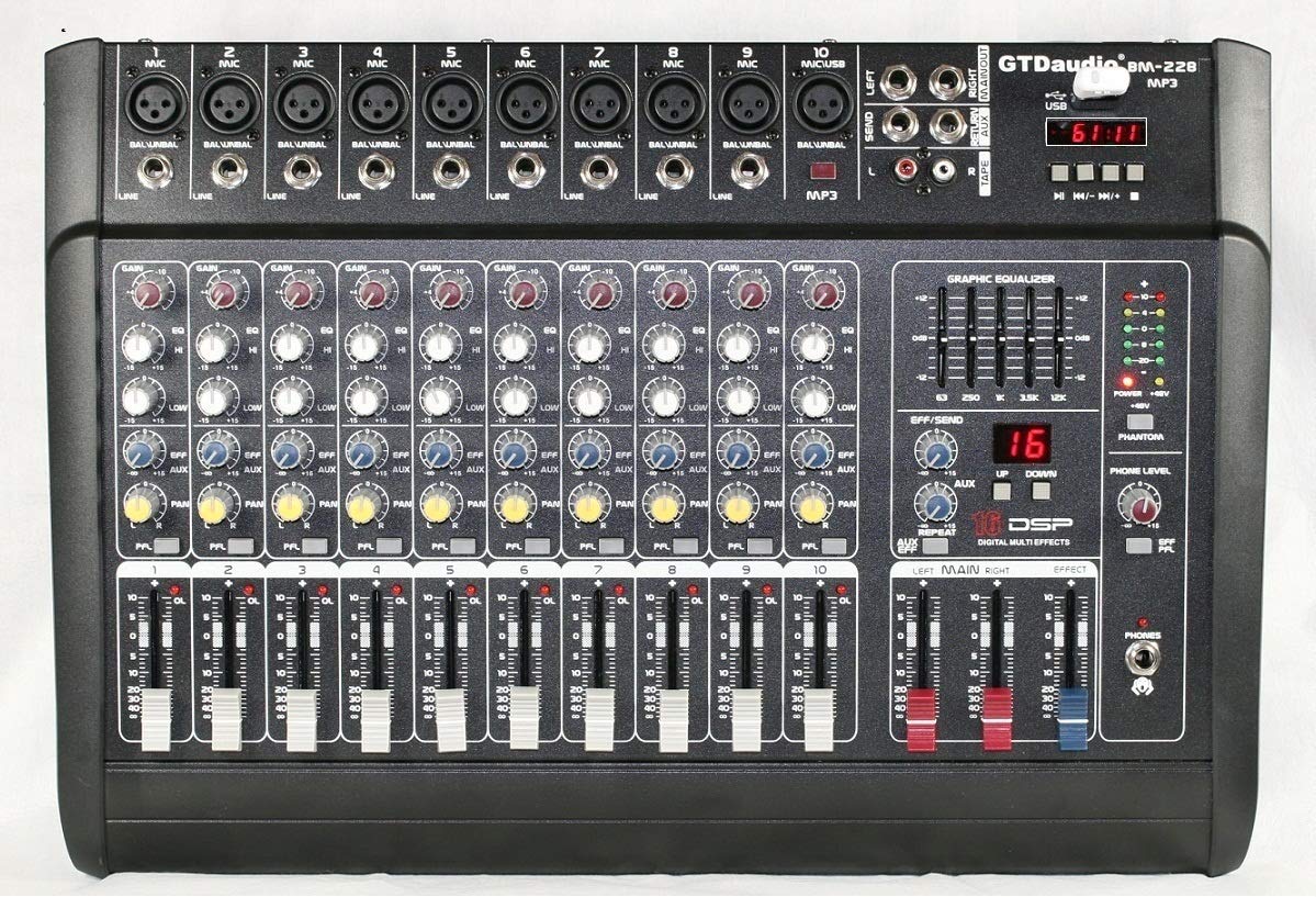 GTD-Audio 10 Channal 2000Watt Professional Powered Mixer Amplifier (500w RMS) BM-228