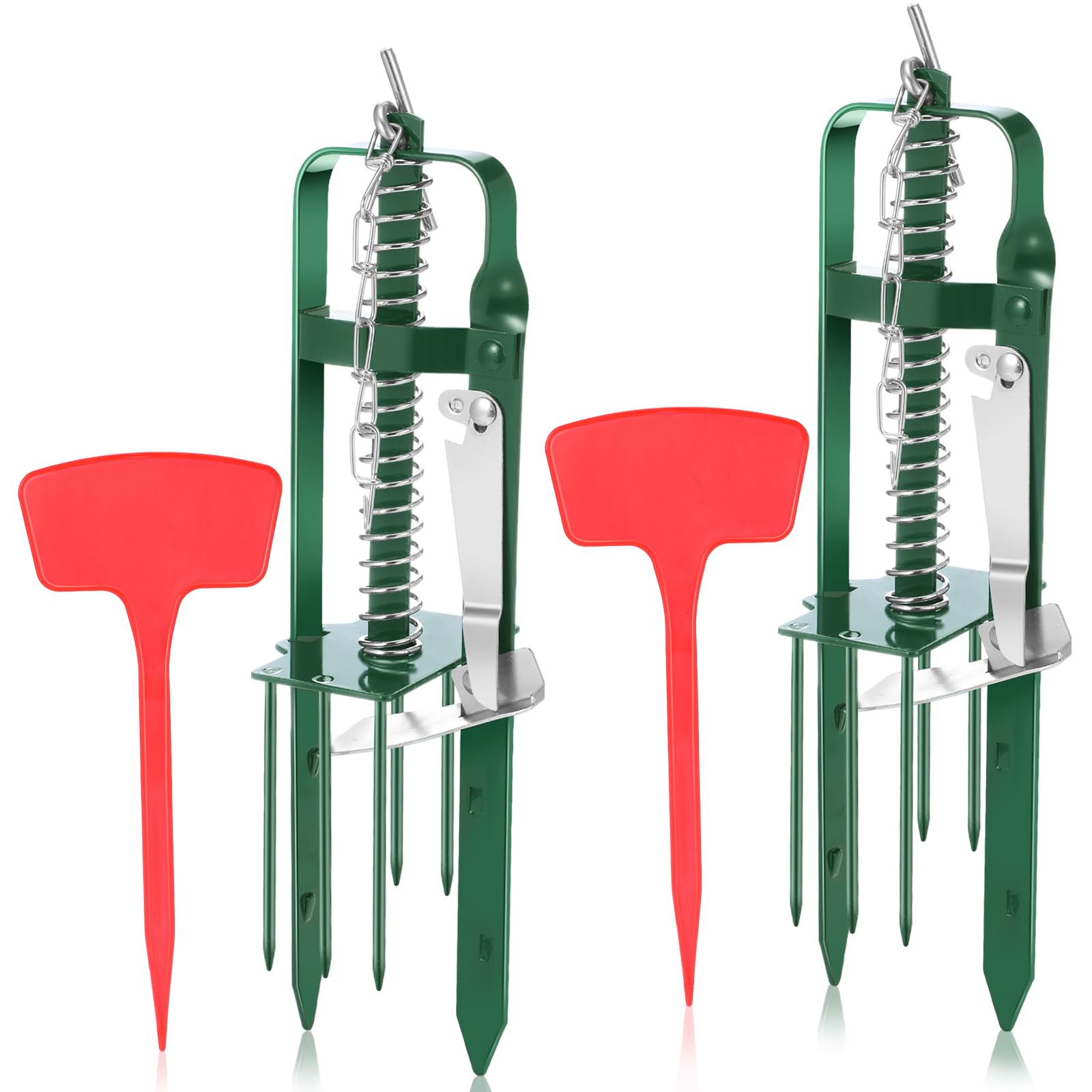 Qualirey 4 Pack Mole Trap Gopher Trap Ground Squirrel Trap Galvanized and Oil Hardened Spear Style Mole Killer Animal Trap Reusable for Lawn Garden Farm (Green)