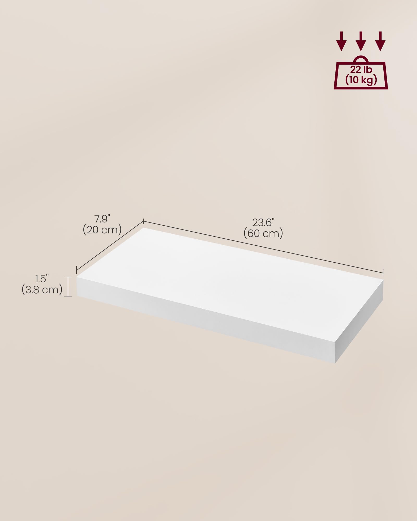 VASAGLE Wall Shelves Set of 2, Floating Shelves, Wall Mounted, 8 x 23.6 x 1.5 Inches, Display Shelves for Picture Frames, Wall Decor, Hanging Shelf for Living Room, Kitchen, White ULWS056W01