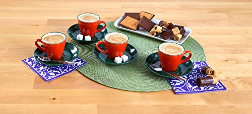 IMUSA USA 8 Piece 3oz Colorful Espresso Cups with Saucers (Green, Orange)