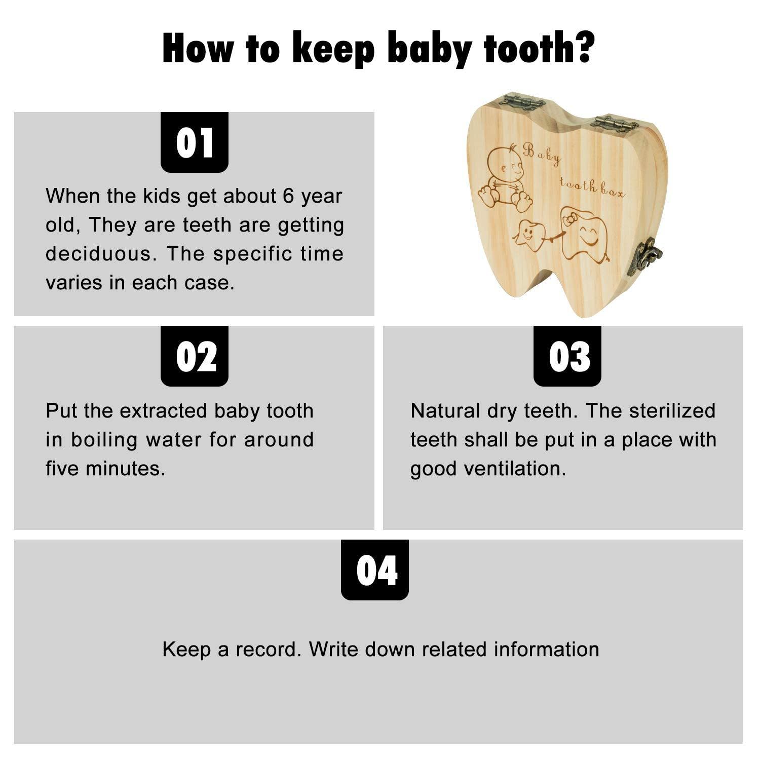 OYBUFSH Baby Teeth Keepsake Box Tooth Fairy Holder Wooden First Lost Deciduous Tooth Collection Organizer Storage for Kids Memory (Boy)